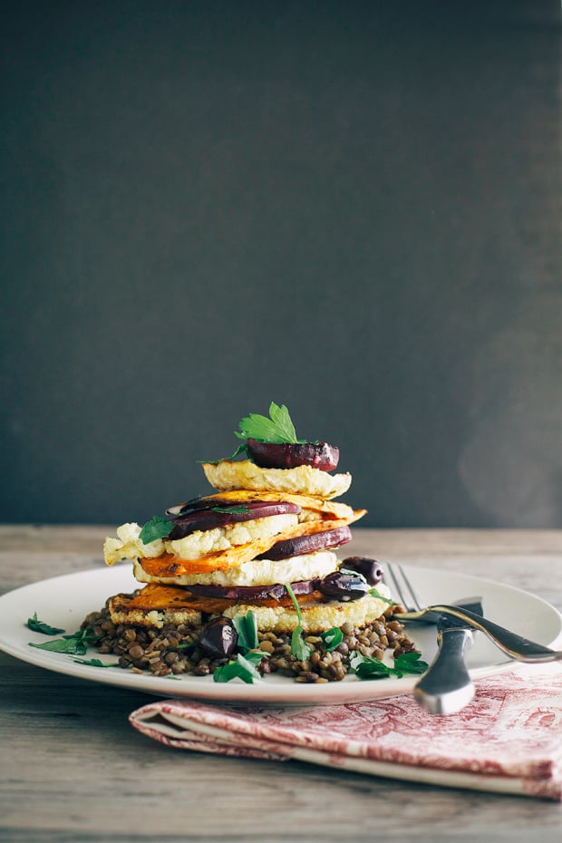 Lemon Rosemary Vegetable Stack with Lentils and Horseradish