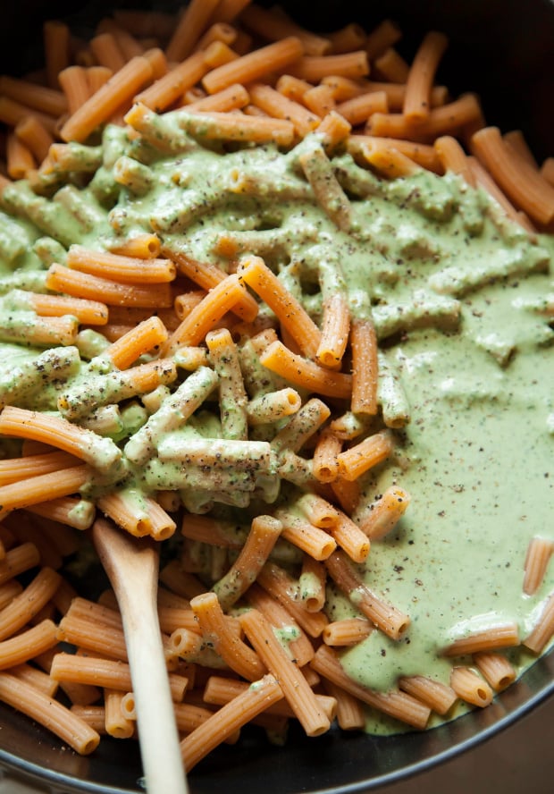 Basil Tahini Pasta with Mushrooms & Burst Tomatoes | The First Mess
