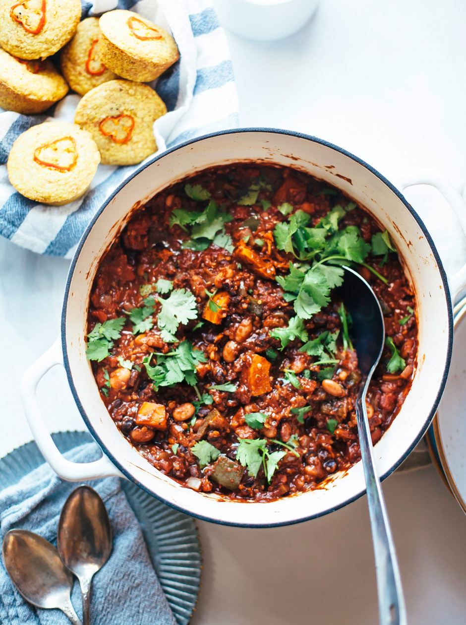 Smoky Squash Chili with Quinoa, Pinto & Black Beans | The First Mess