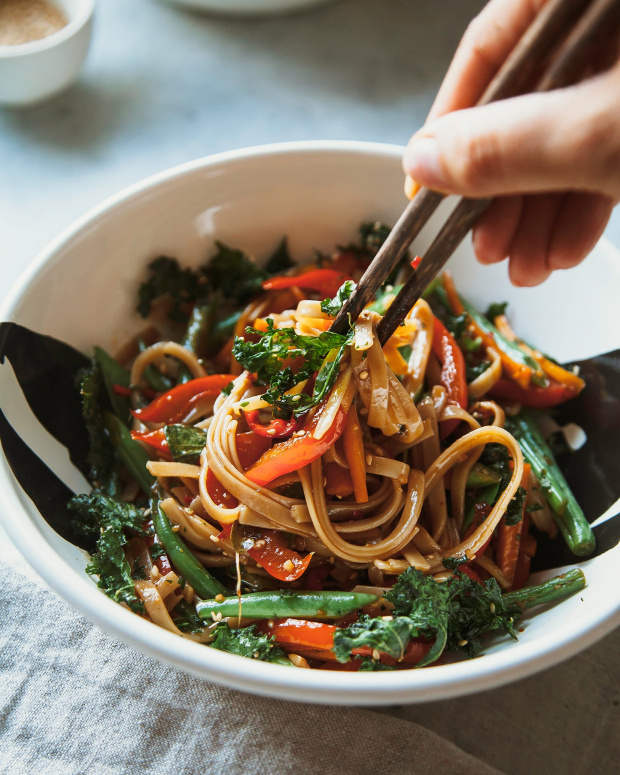 Vegan Thai Basil Noodles with Crispy Kale | The First Mess