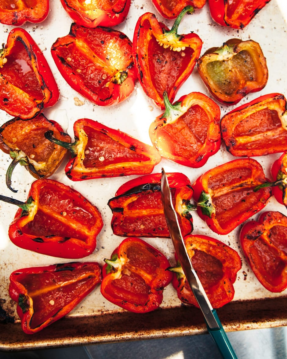 Grilled Mini Peppers with Spiced Walnut & Lentil Crumble | The First Mess