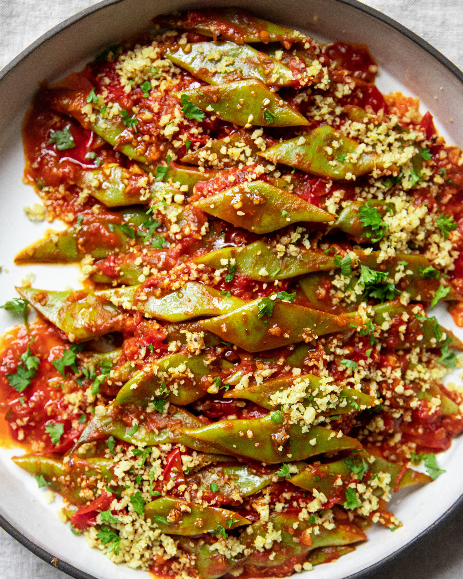 Braised Romano Beans with Spicy Cherry Tomato Sauce | The First Mess