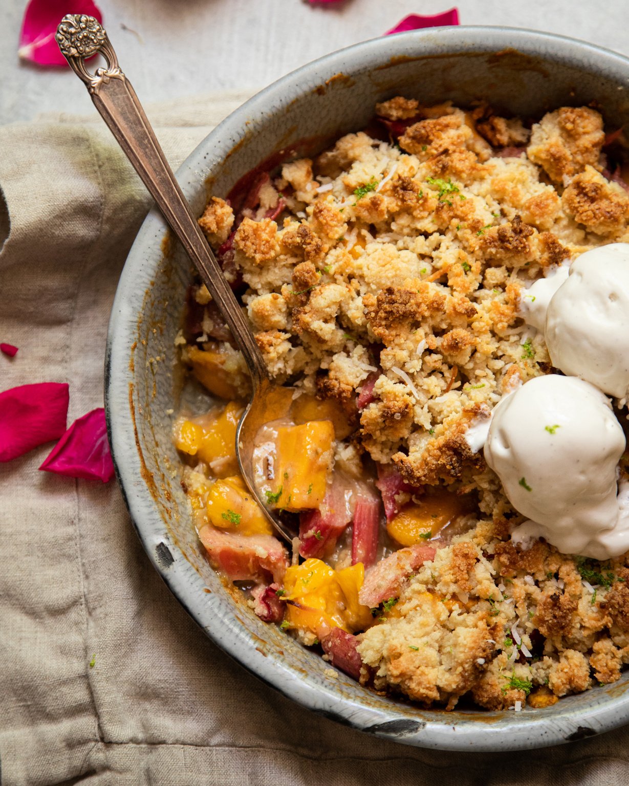Rhubarb Mango Crumble with Almond Coconut Topping | The First Mess