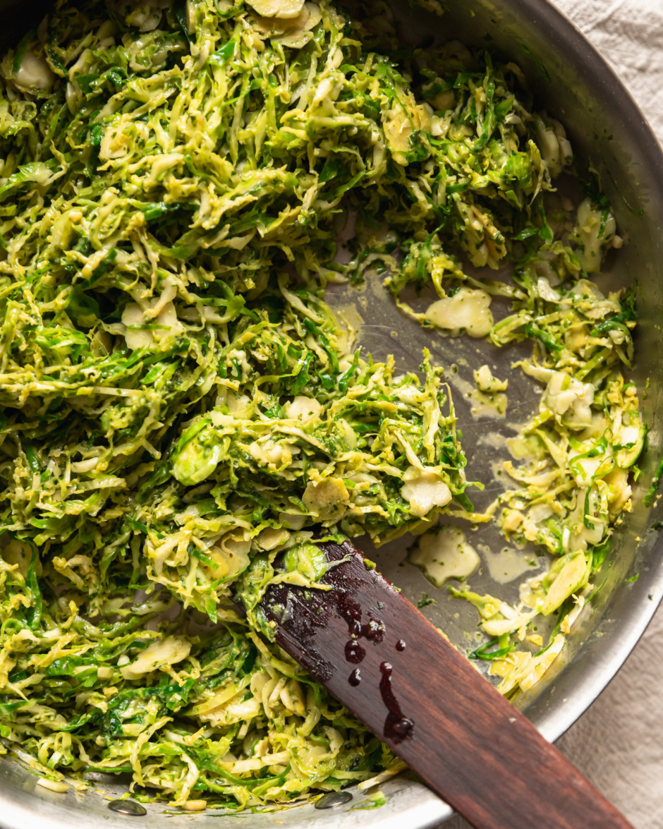 Sautéed Shaved Brussels Sprouts with Pesto | The First Mess