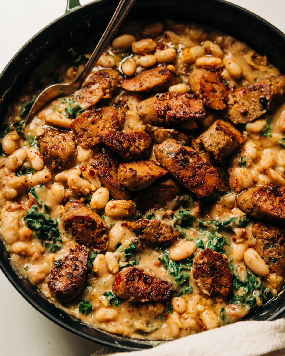 Veggie Sausage White Bean Skillet with Kale | The First Mess