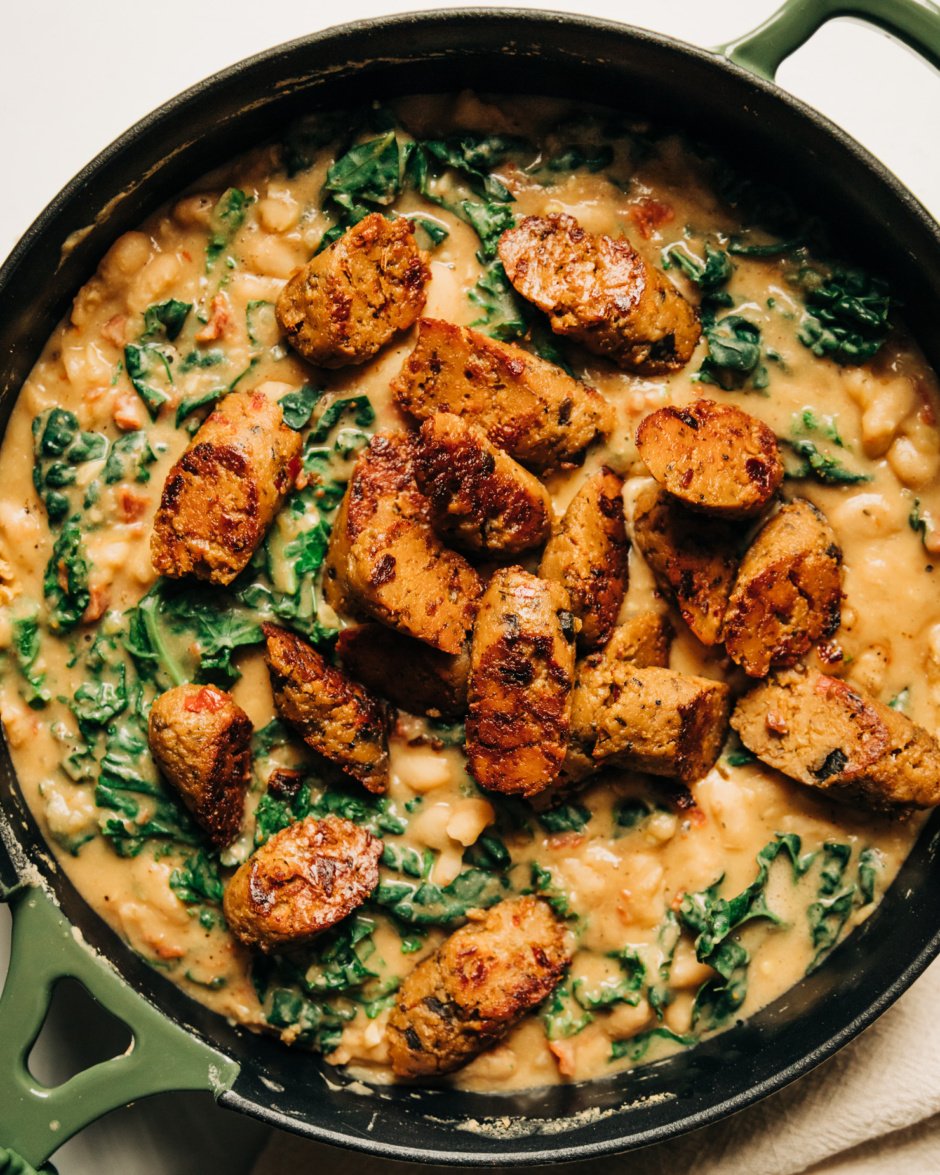 Veggie Sausage White Bean Skillet with Kale | The First Mess