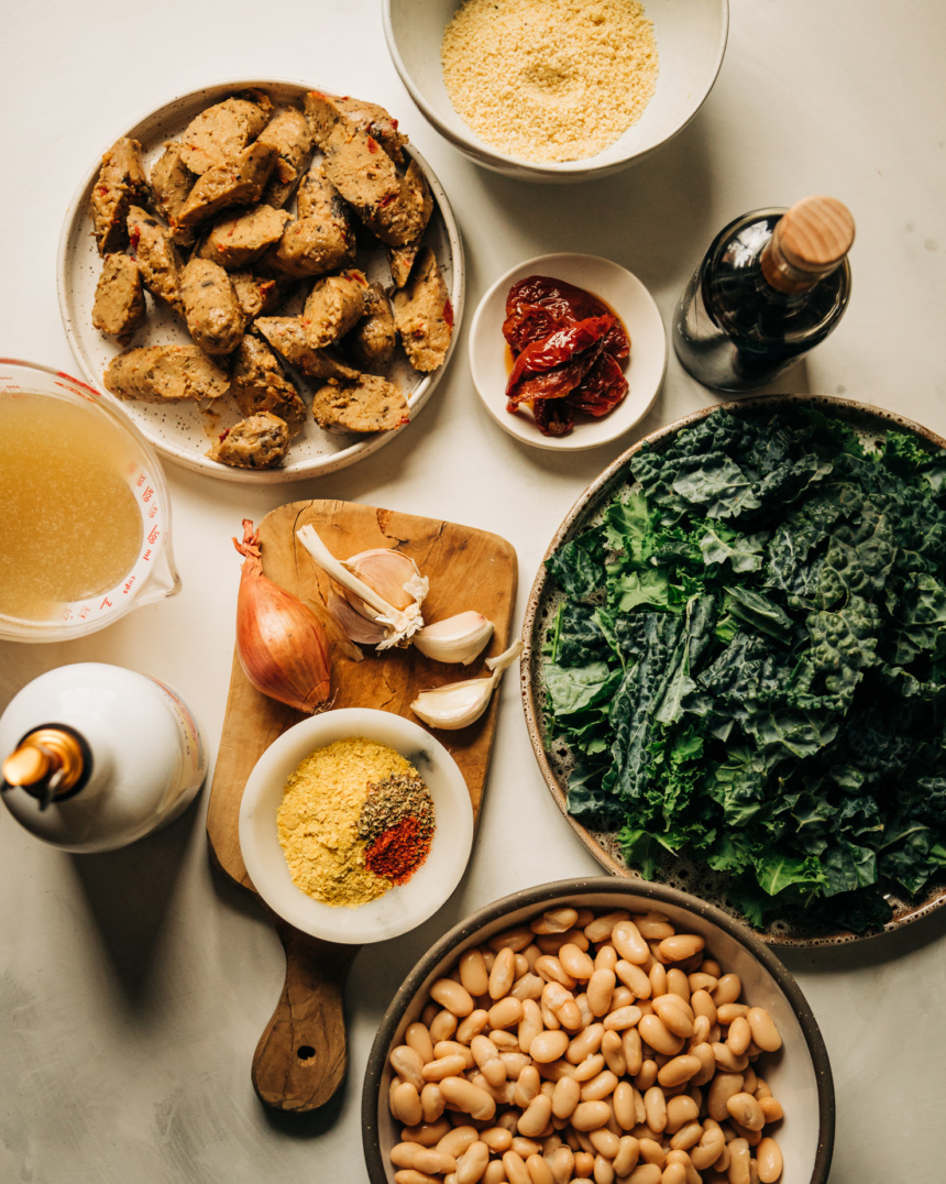 Veggie Sausage White Bean Skillet with Kale | The First Mess
