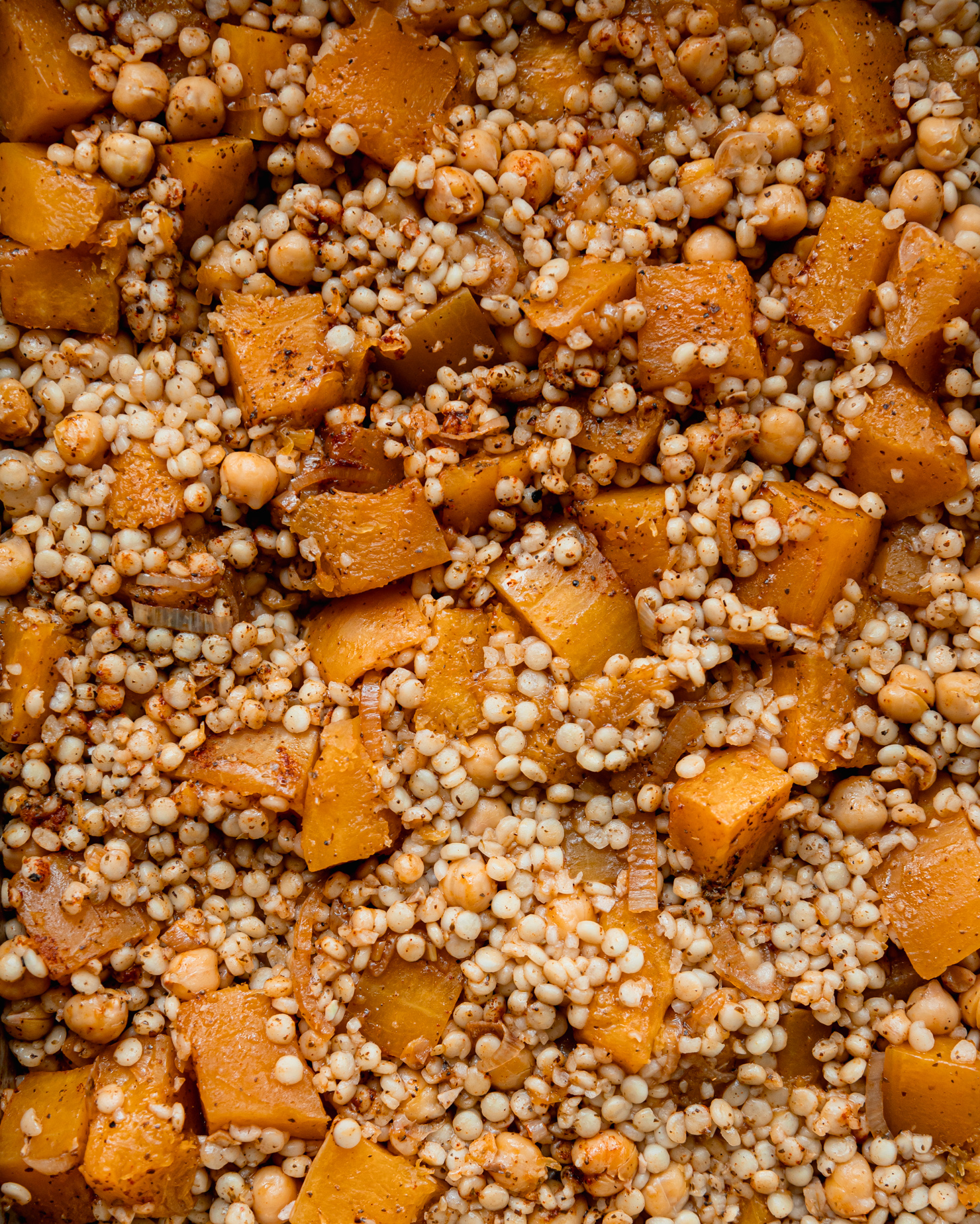 Baked Pearl Couscous & Butternut Squash with Basil Tahini
