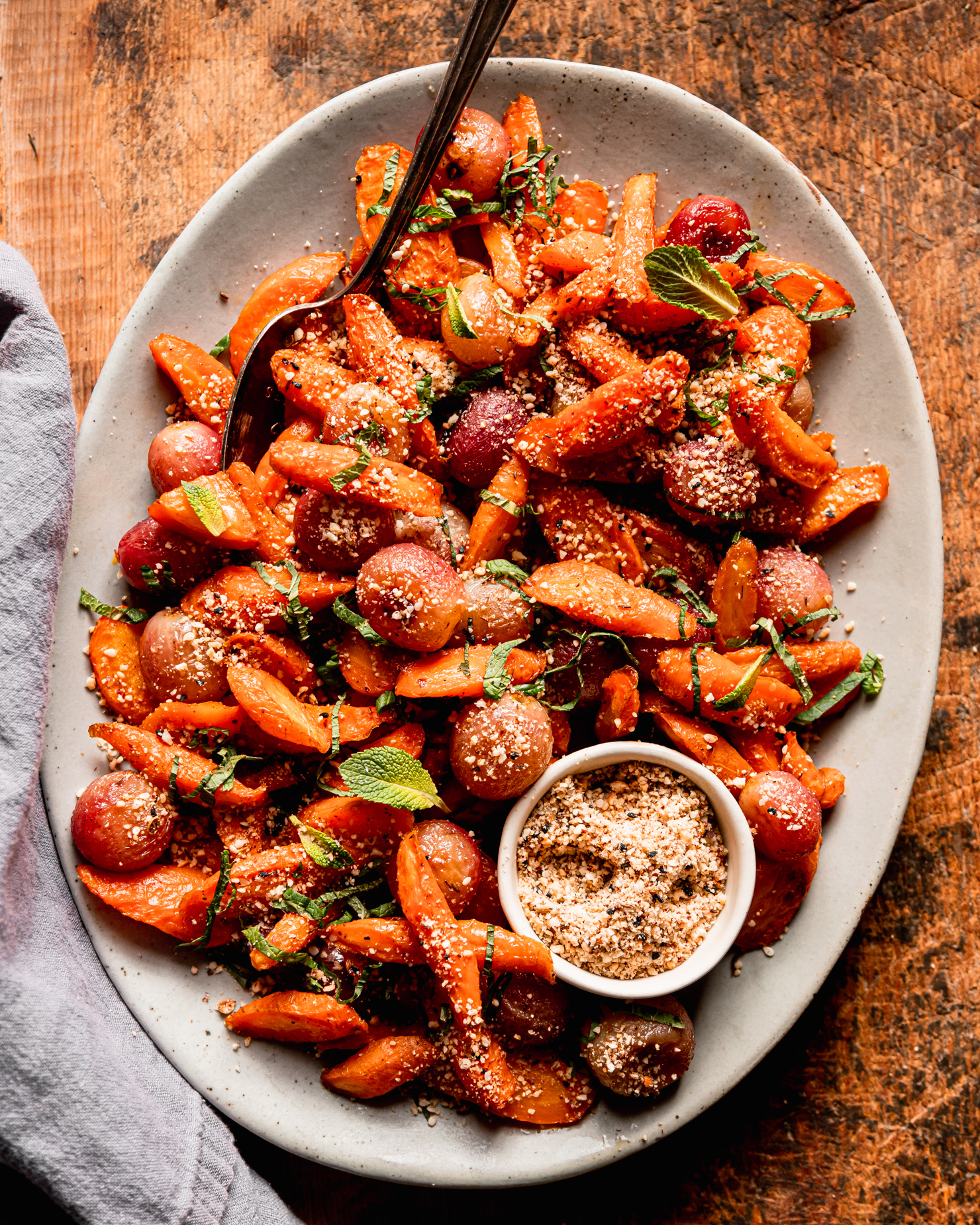 Oven-Roasted Carrot Side Dish with Grapes & Dukkah | The First Mess