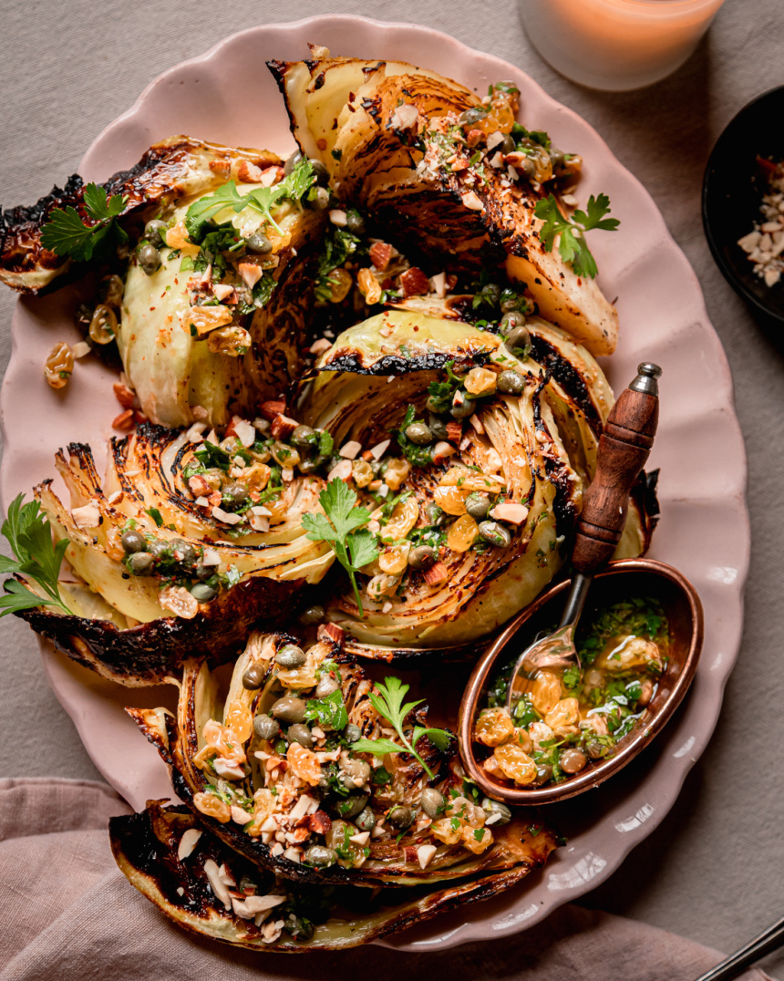 Oven-Roasted Cabbage Wedges with Caper Raisin Relish | The First Mess