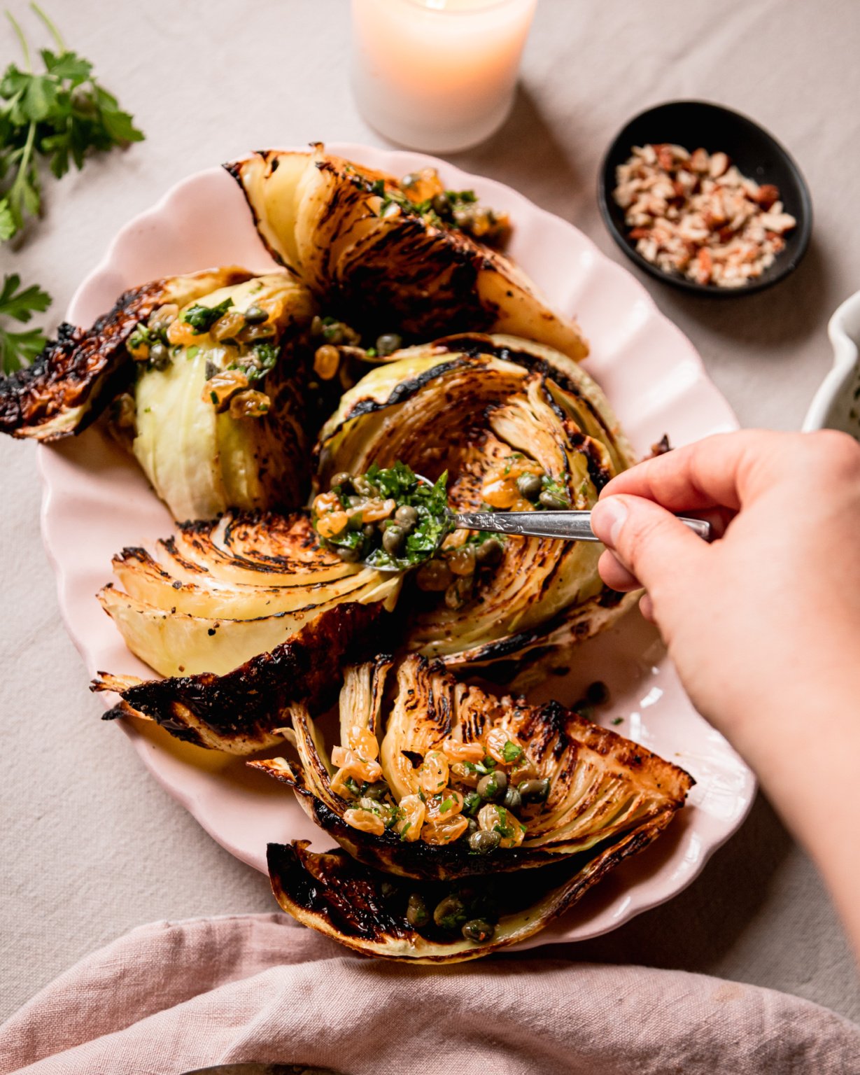 Oven-Roasted Cabbage Wedges with Caper Raisin Relish | The First Mess