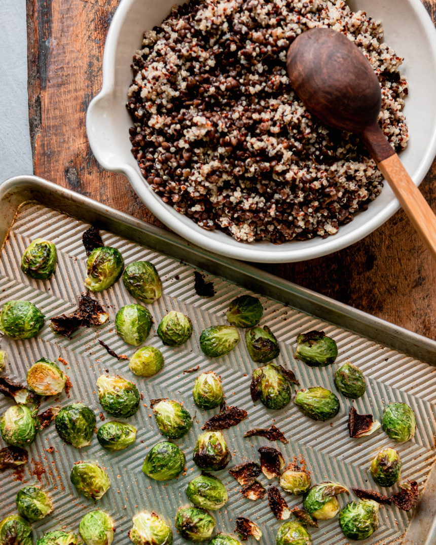 Roasted Brussels Sprouts Quinoa Lentil Salad with Spicy Caesar Dressing ...