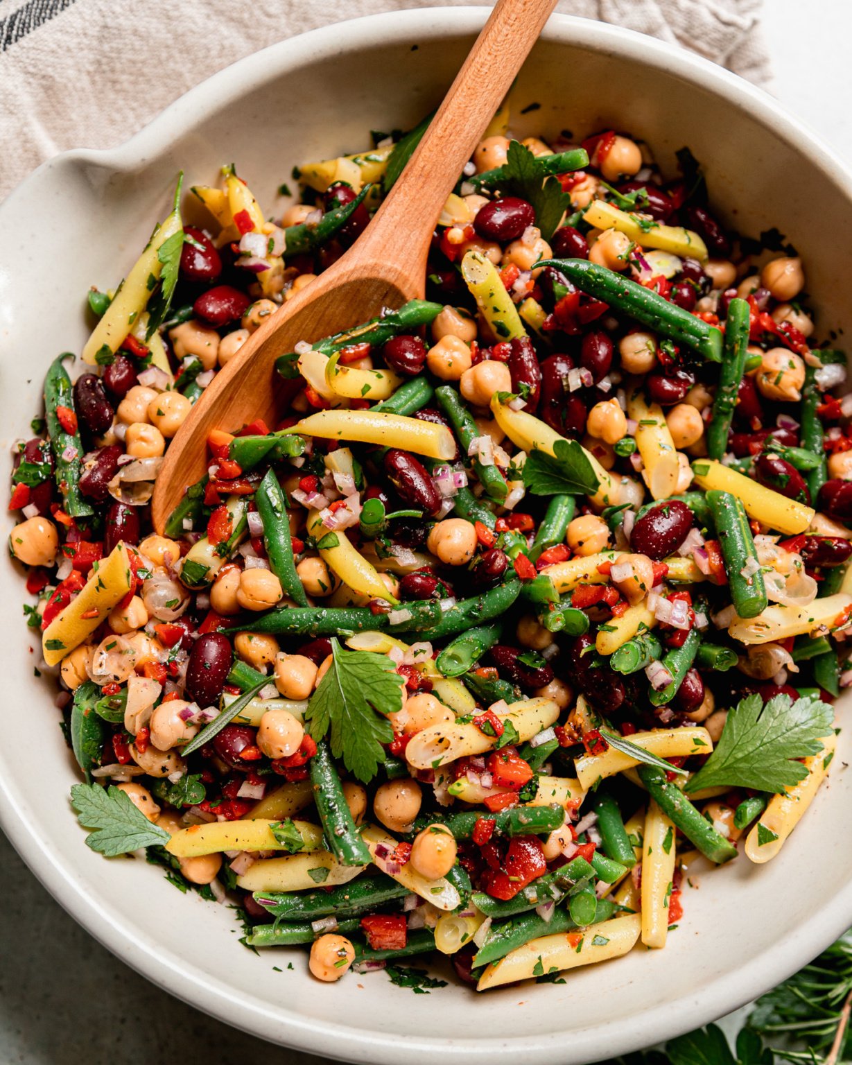 Tangy Four Bean Salad with Rosemary & Roasted Peppers | The First Mess