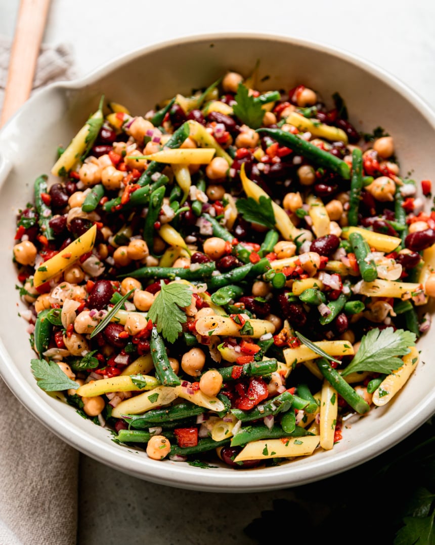 Tangy Four Bean Salad with Rosemary & Roasted Peppers | The First Mess