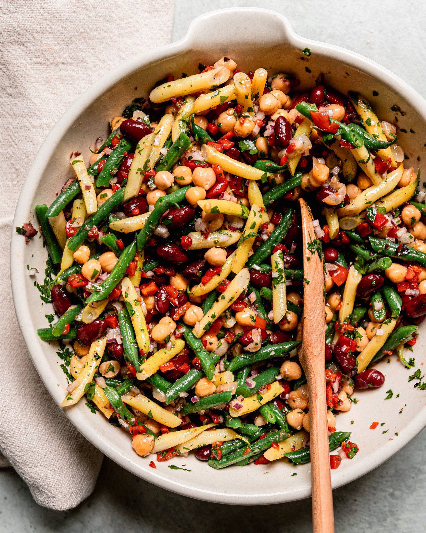 Tangy Four Bean Salad with Rosemary & Roasted Peppers | The First Mess