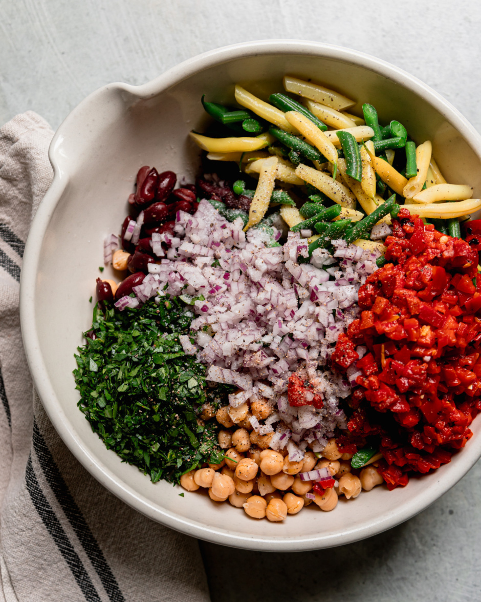 Tangy Four Bean Salad with Rosemary & Roasted Peppers | The First Mess