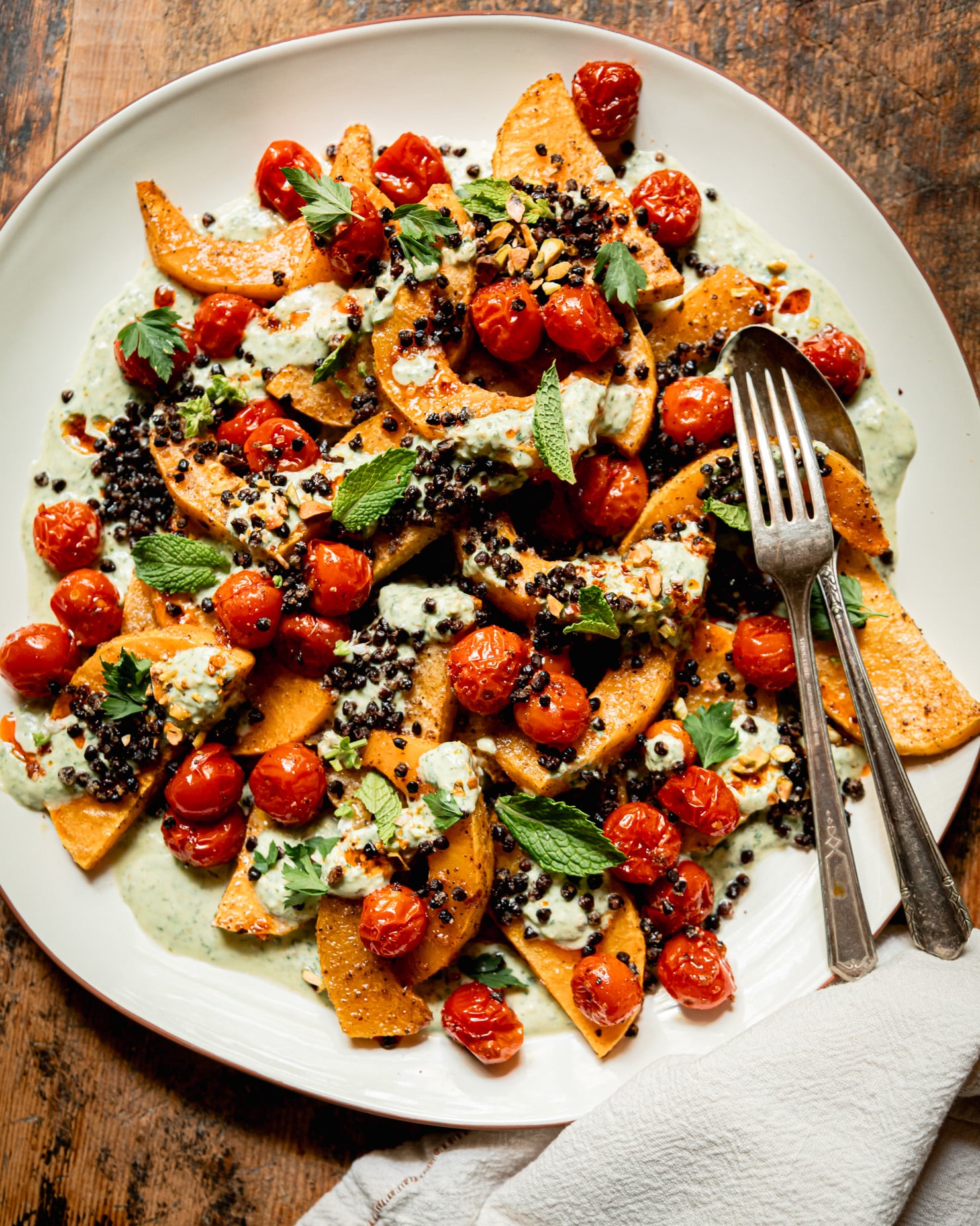 Roasted Butternut Squash with Cherry Tomatoes, Lentils & Herbed Yogurt ...