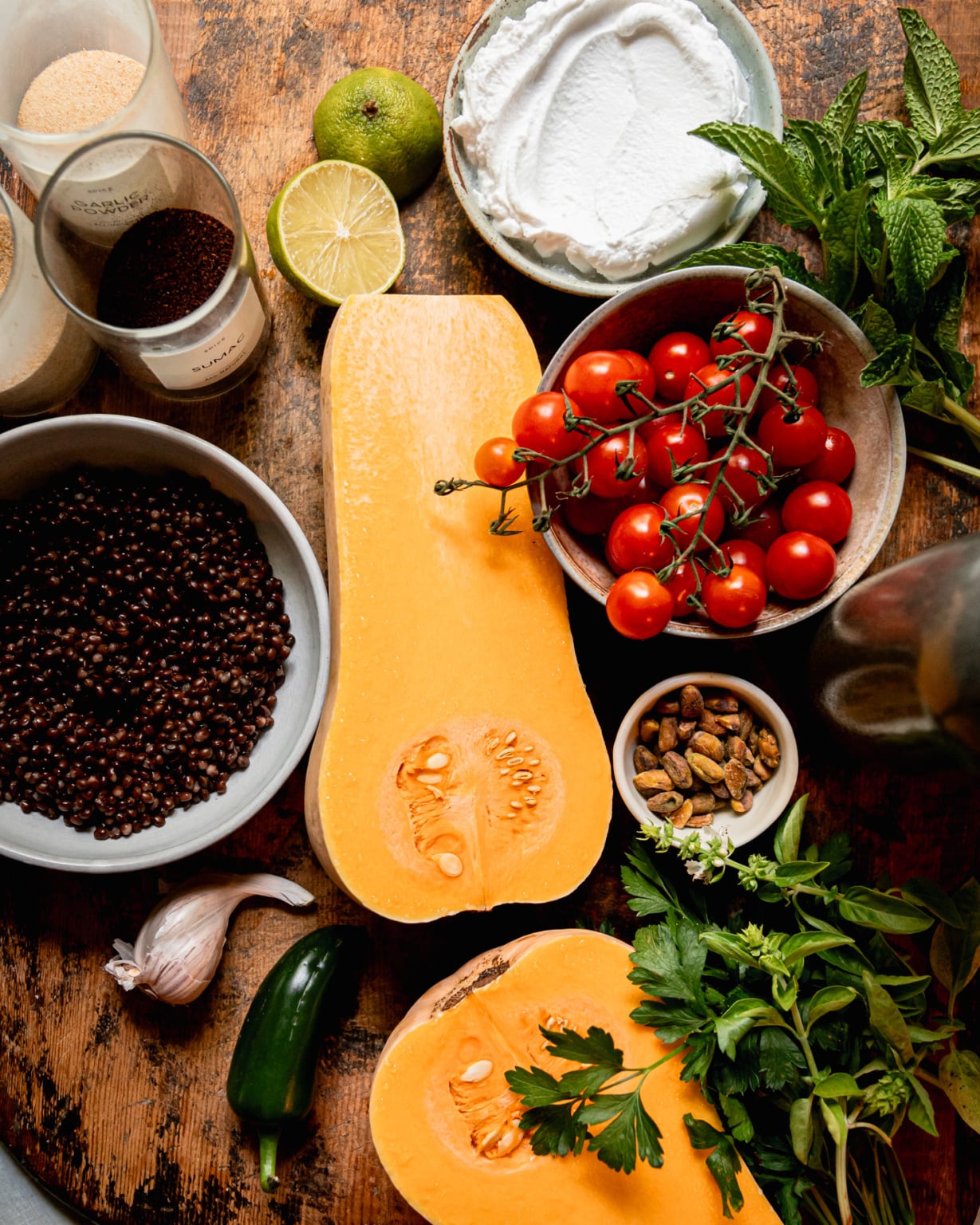 Roasted Butternut Squash with Cherry Tomatoes, Lentils & Herbed Yogurt ...