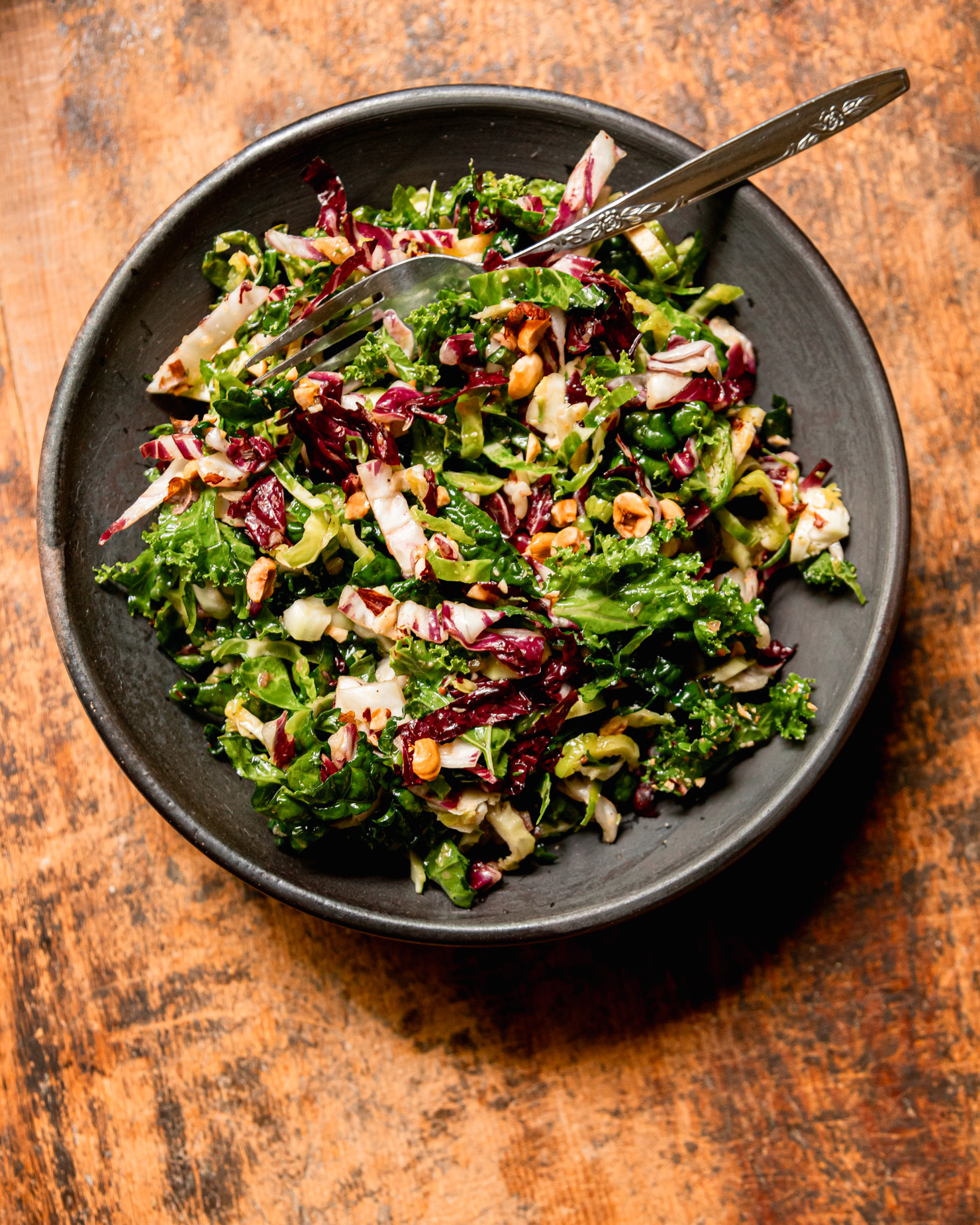 Shredded Fall Greens Salad with Sherry Thyme Vinaigrette | The First Mess