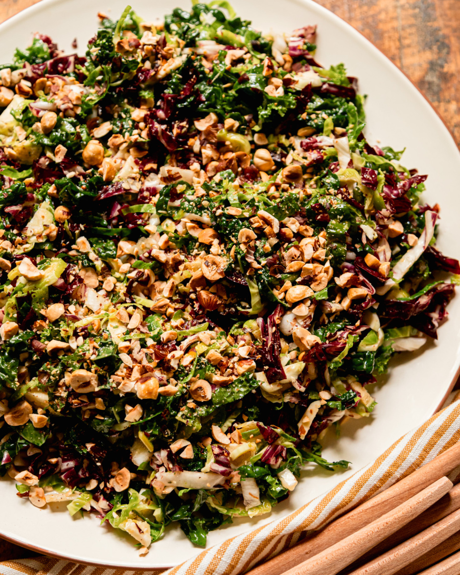 Shredded Fall Greens Salad with Sherry Thyme Vinaigrette | The First Mess