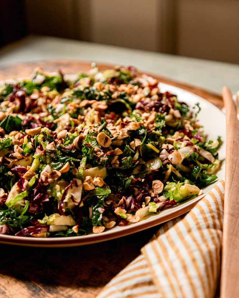 Shredded Fall Greens Salad with Sherry Thyme Vinaigrette | The First Mess