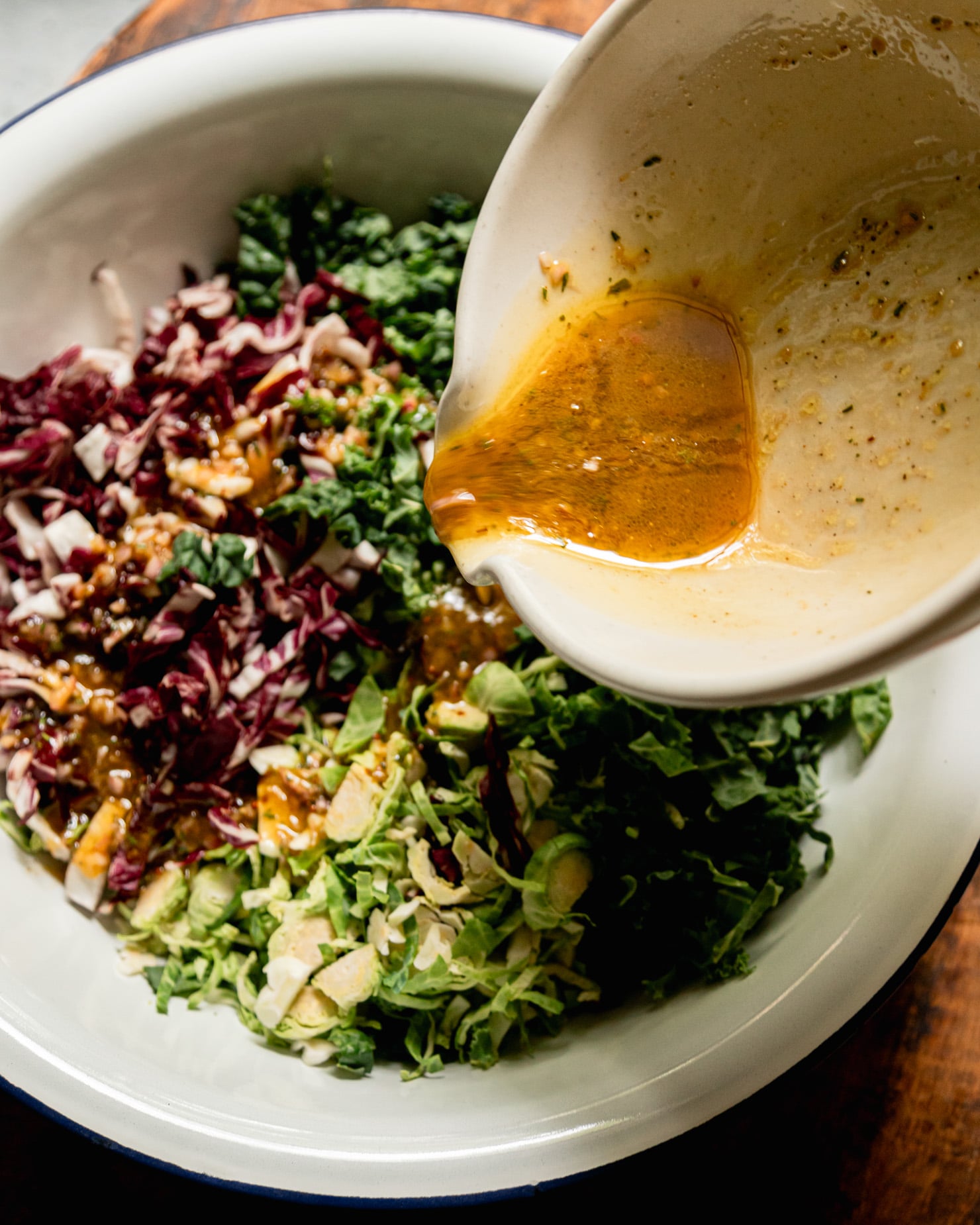 Shredded Fall Greens Salad with Sherry Thyme Vinaigrette | The First Mess