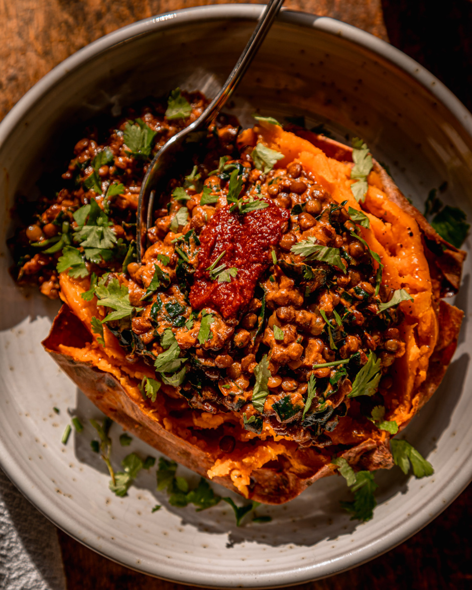 Harissa Coconut Lentils with Kale & Roasted Sweet Potatoes | The First Mess