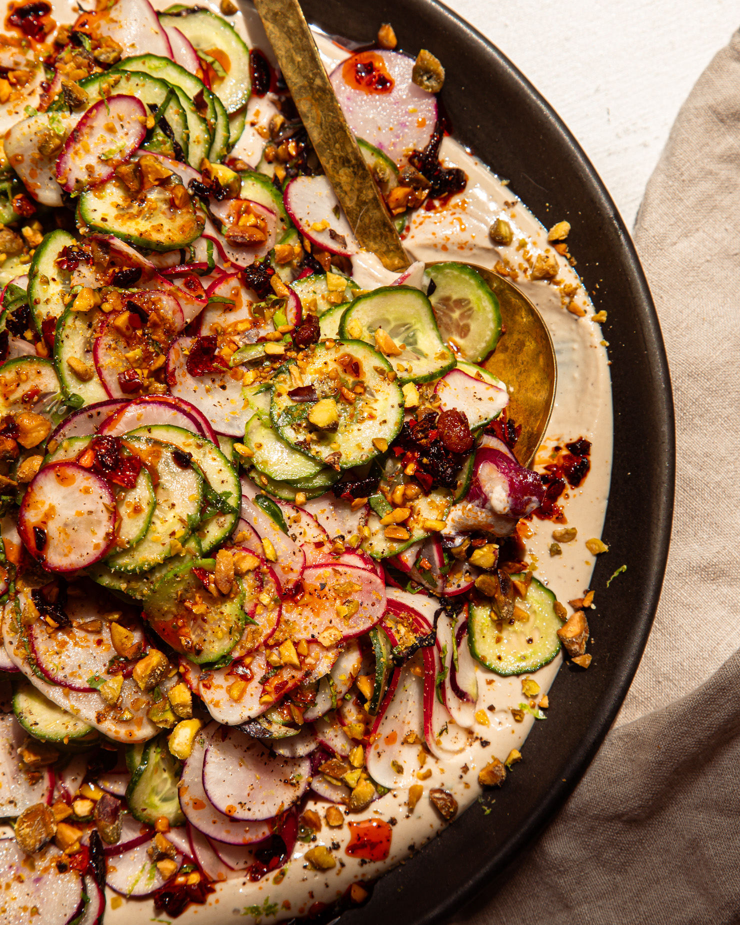 Shaved Cucumber Radish Salad with Garlic Lime Tahini & Basil | The ...