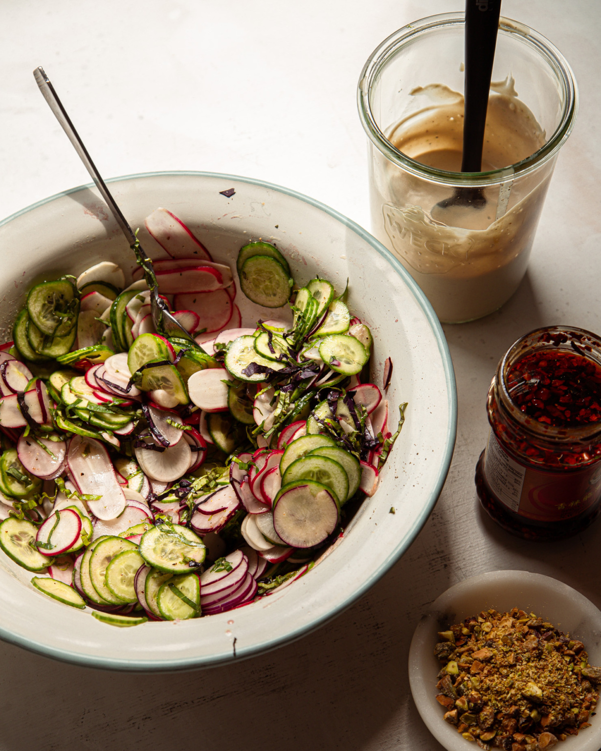 Shaved Cucumber Radish Salad with Garlic Lime Tahini & Basil | The ...