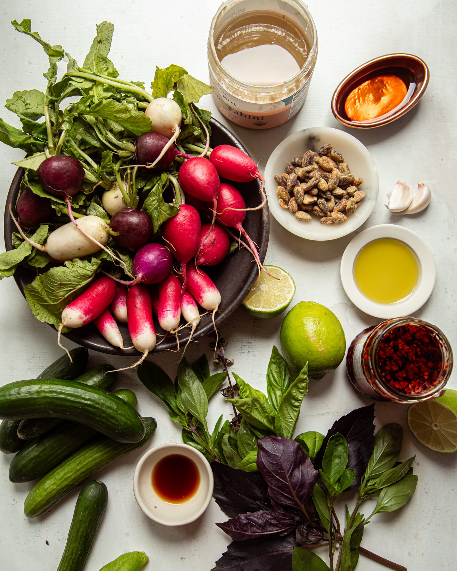 Shaved Cucumber Radish Salad with Garlic Lime Tahini & Basil | The ...