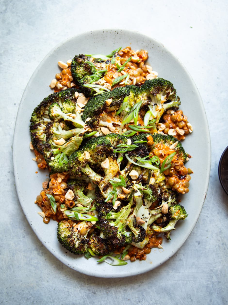 Grilled Broccoli Steaks with Spicy Peanut Chili Crisp Lentils | The ...